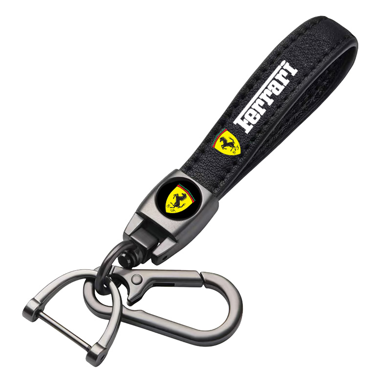 Ferrari key fob, keychain black leather :: capforwheel